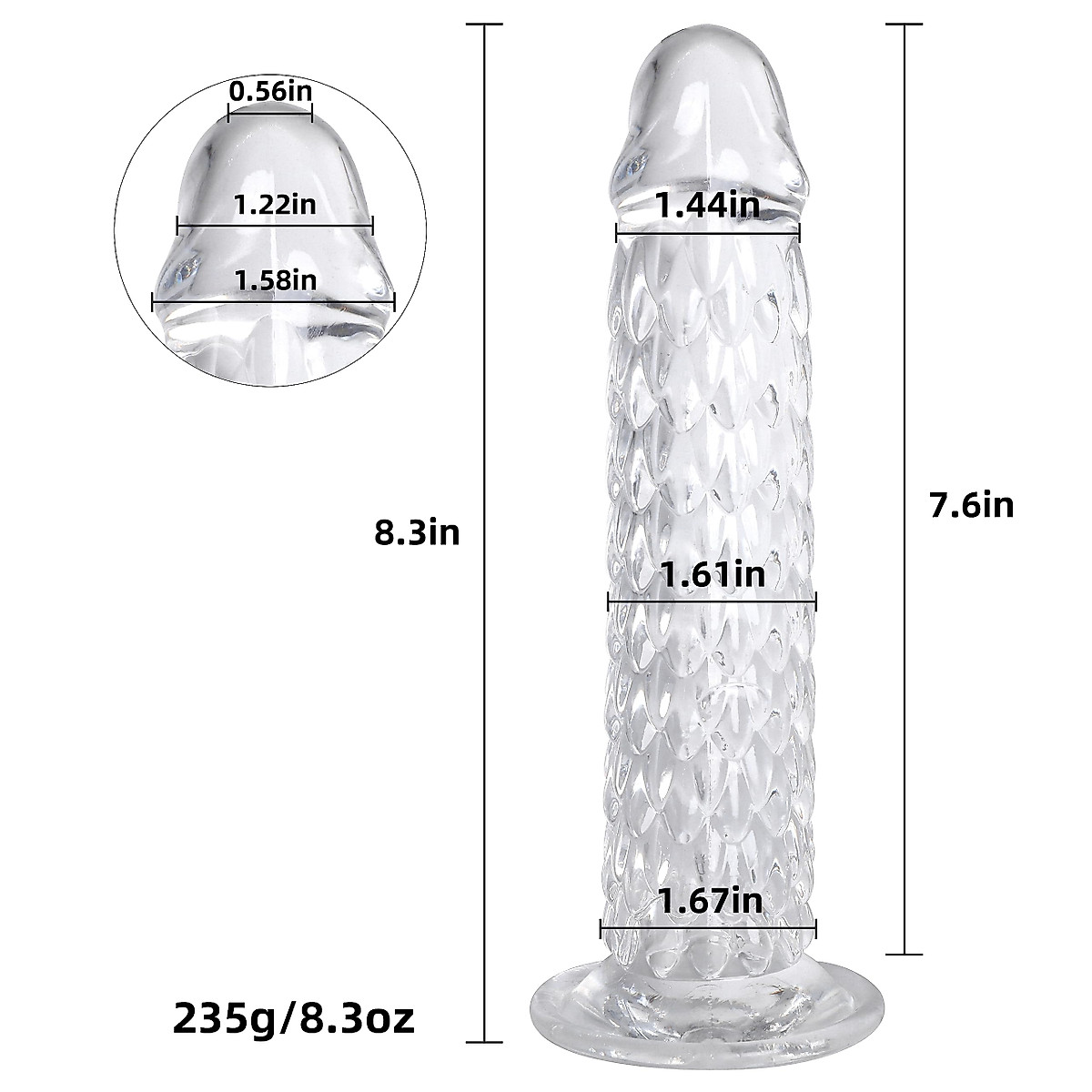 Upgrade 8.3 Inch Dragon Scales Realistic Dildo G Spot Stimulation Dildos with Powerful Suction Cup for Hands-Free Play Anal Adult Sex Toy for Women and Couple (Clear)