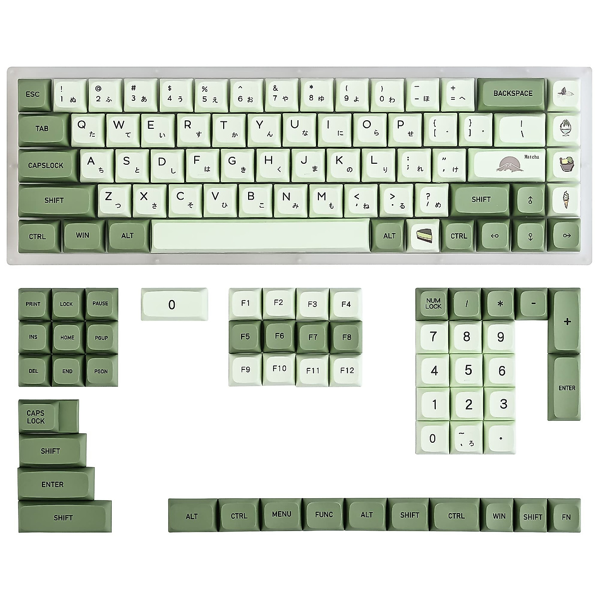 Guffercty kred GTSP XDA Profile Japanese Keycaps 60 Percent PBT 122 Key Green Keycaps Set for Cherry MX Covers Tenkeyless 60% 65% Gaming Keyboard (Matcha)