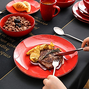 TBGFPO Red 32-Piece Ceramic Stoneware Dinner Plate Set with Dinner Plate, Dessert Plate, 800ml Bowl, 380ml Mug Set