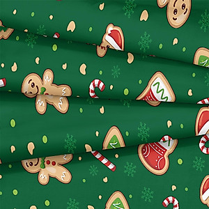 Herside Christmas Comforter Set Queen Size Bedding Set Xmas Snowflakes Gingerbread Man Design Cute Christmas Bedding Comforter Set for Boys Girls (Green,Queen)