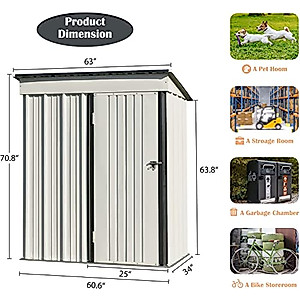 Catrimown 5x3 FT Outdoor Storage Shed, Galvanized Steel Tool Shed House for Patio Garden Backyard Lawn, Utility Tool House with Door, White
