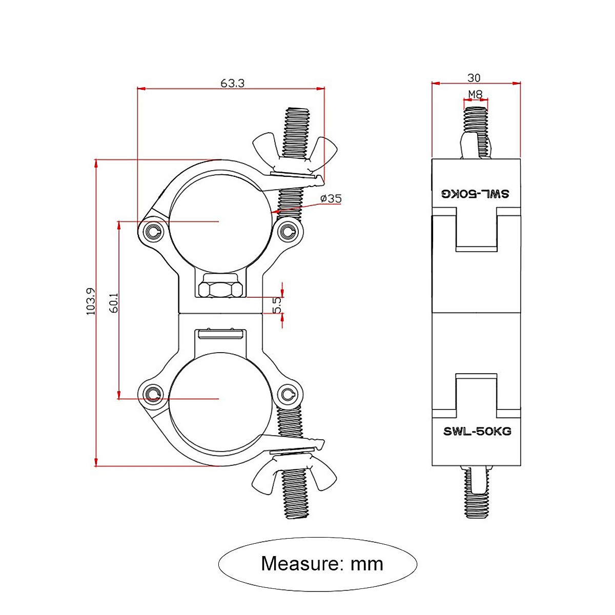 DJ Truss Swivel Coupler Clamp Fit Pipe 32-35mm F24 Heavy Duty Aluminum Alloy 110 LBs for Stage Lighting