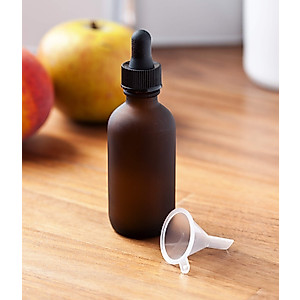 JUVITUS 2 oz Frosted Amber Glass Boston Round Bottle Graduated Measurement Dropper (6 pack) + Funnel