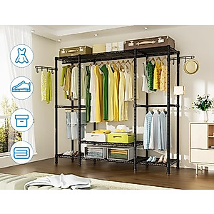 Ulif E3 Heavy Duty Garment Rack, 4 Tiers Freestanding Closet Organizer System with 5 Shelves, Metal Closet Organizer and Storage System for Clothes, Max Load 650lbs, 57.1"W x 14.5"D x 77.3"H, Black