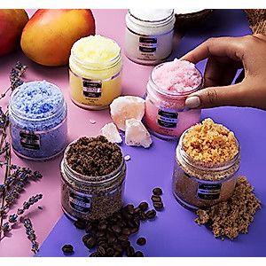 Body Scrub, Gifts for Women & Men, 6pc Exfoliating Body, Face, Hand, Foot Scrub, Himalayan Salt, Brown Sugar, Coconut, Arabica Coffee, Acne, Stretch Marks & Cellulite Remover, Essential Oils
