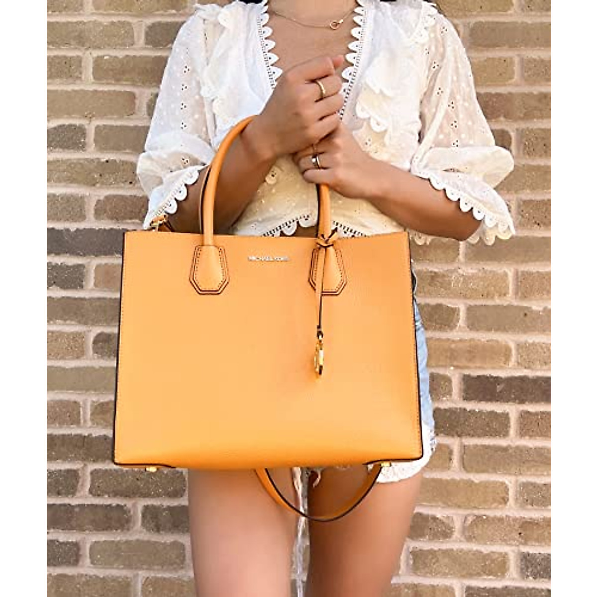 Michael Kors Mercer Large Pebbled Leather Convertible Tote Honeycomb Yellow