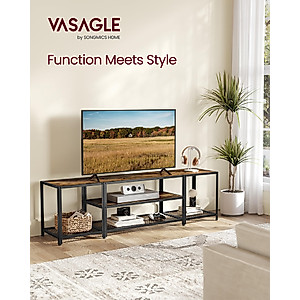 VASAGLE Modern TV Stand for TVs up to 75 Inches, 3-Tier Entertainment Center, Industrial TV Console Table with Open Storage Shelves, for Living Room, Bedroom, Rustic Brown and Black ULTV098B01