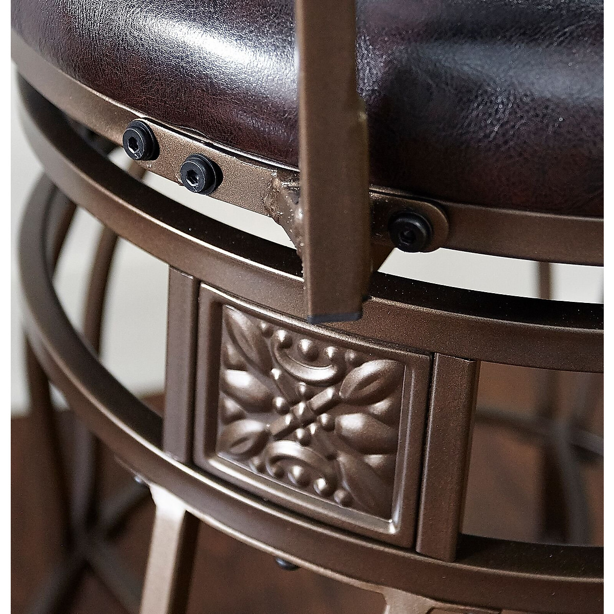 Powell Big and Tall Back Scroll Stool, Counter Height, Dark Bronze/Brown