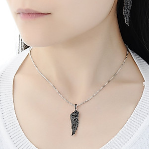 Santuzza 925 Sterling Silver Angel Wing Pendant Black Spinel Lucky Wing Pendant for Women