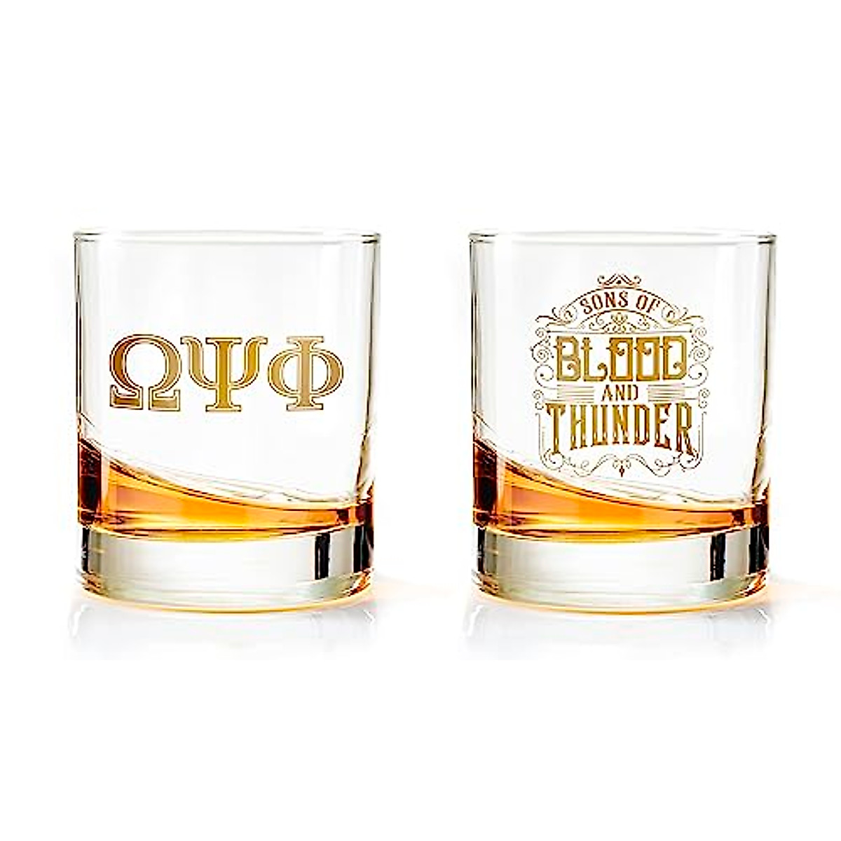 Bad Bananas BBGreek Omega Psi Phi Official Vendor - Set of 2 11oz Drinking Rocks Glasses - Sons of Blood and Thunder - Fraternity Paraphernalia