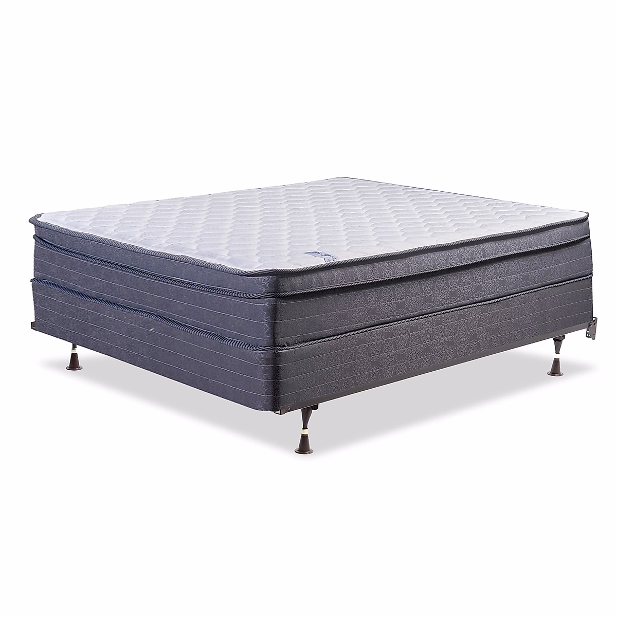 Greaton Plush Foam Encased Hybrid Eurotop Innerspring Mattress and 4" Wood Low Profile Split Boxspring/Foundation Set, with Frame, Full XL, Size