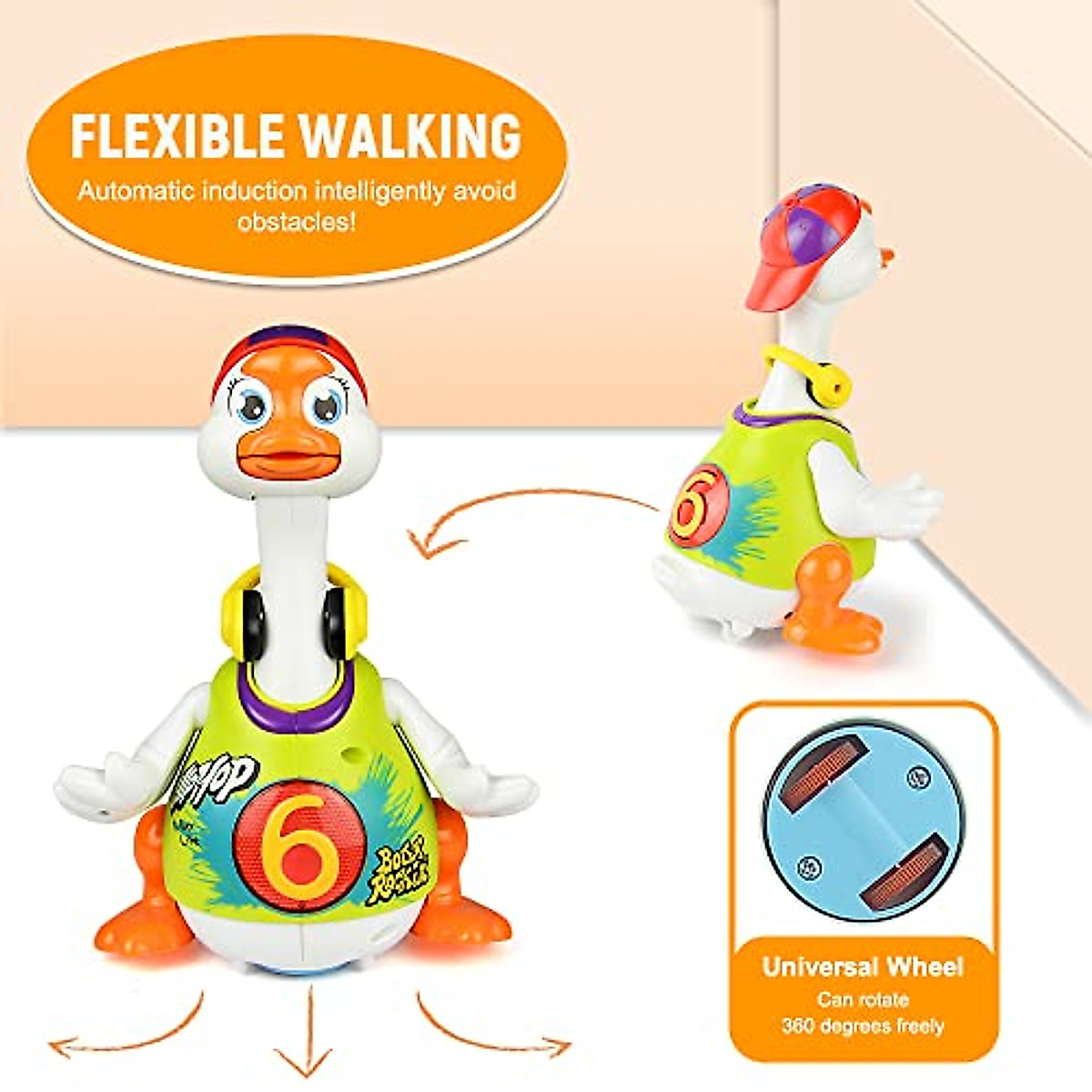Woby Baby Musical Toy Dancing Singing Talking Walking Hip Hop Swing Goose Cool Educational Toy Gift for 1 2 3 Year Toddlers Kids Boys Girls