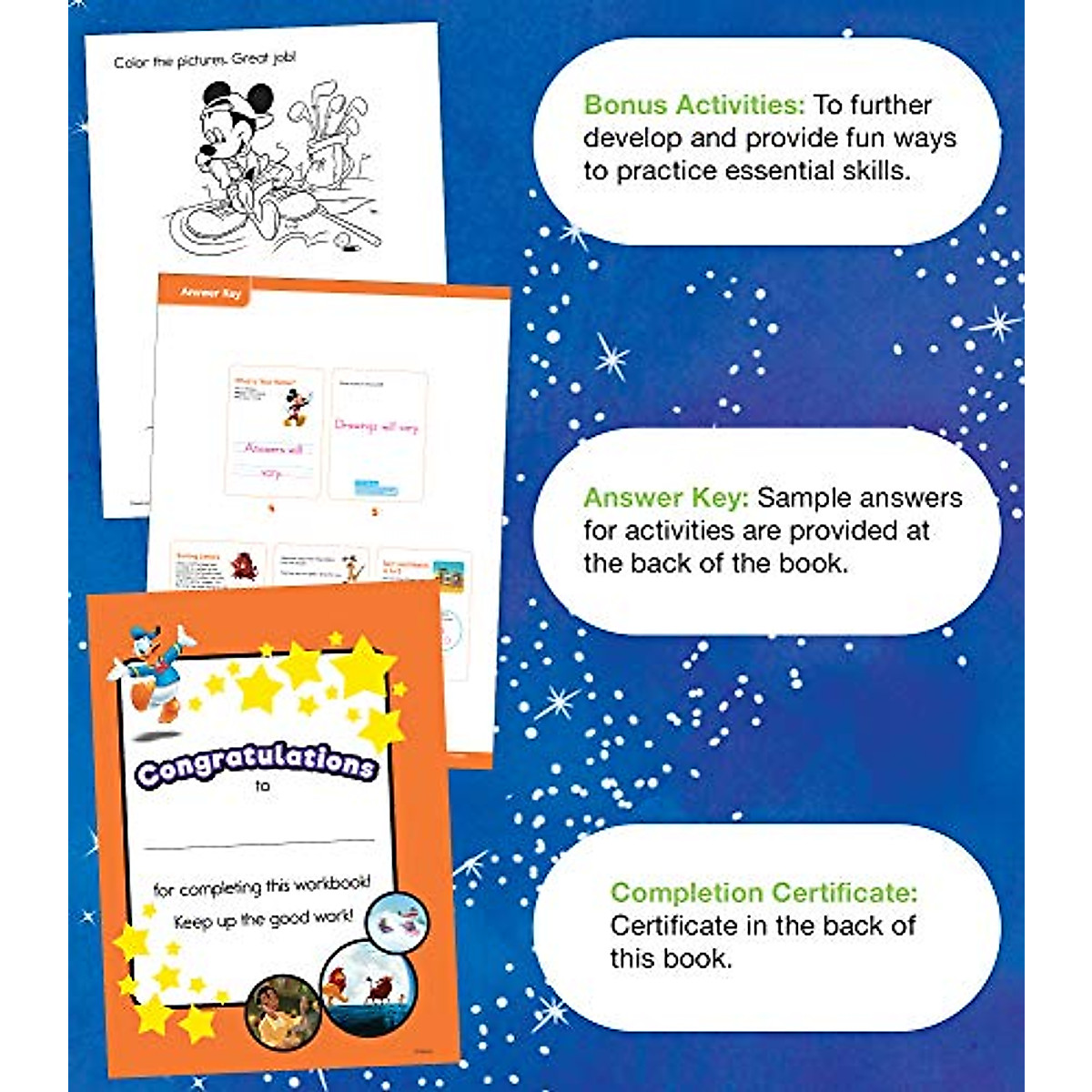 Disney Learning Preschool Basic Skills Workbook―Handwriting, Letter Recognition, Counting, Language Arts and Math Practice for Ages 4-5, Smart Skills Series (64 pgs)