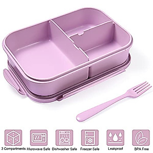Jeopace Bento Box, Bento Box Adult Lunch Box,Kids Bento Box with 3 Compartments,Lunch Containers Microwave Safe(Flatware Included,Blue+Purple)