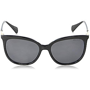 Ralph by Ralph Lauren Women's RA5248 Butterfly Sunglasses, Shiny Black/Polarized Dark Grey, 56 mm