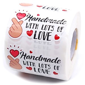 Cute Hand Made with Love Stickers,Funny Handmade with Lots of Love Business Stickers,Handmade Stickers,Handmade Package Stickers,Mail Envelopes Stickers for Small Business 500 PCS