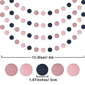 Glitter Rose Gold and Pink and Navy Blue Streamers Backdrop Party Decorations, UNIIDECO Paper Garland, Happy Birthday Baby Bridal Shower Bachelorette Party Supplies, Classroom Bulletin Board Decor