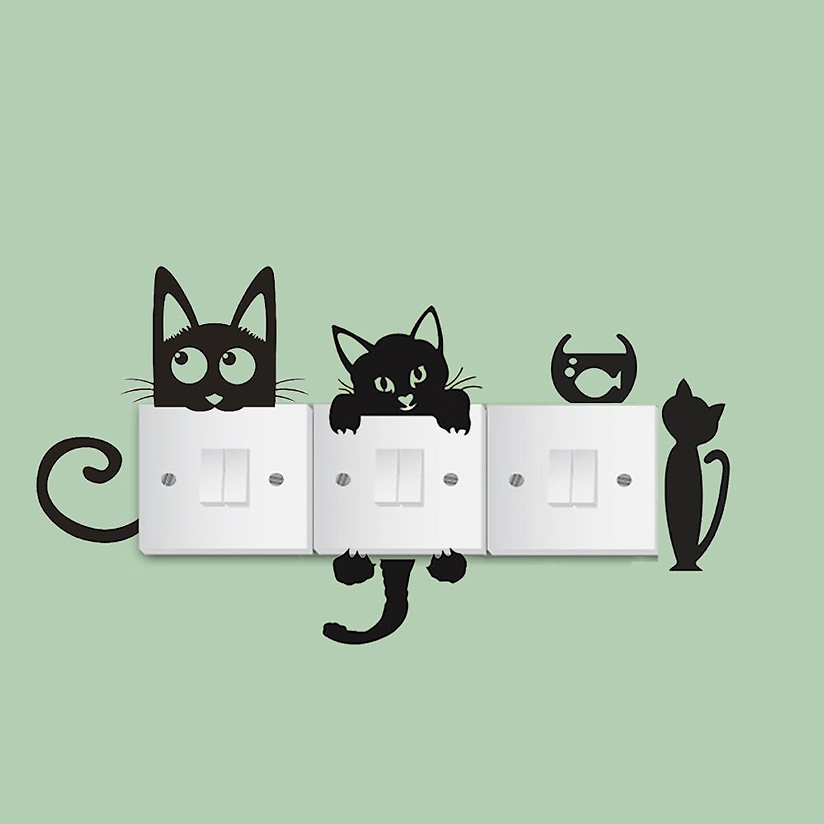 Removable Switch Sticker, 6 Pcs Cute Black Cats Cartoon Wall Sticker, Light Switch Decor Decals, Family DIY Decor Art Stickers Home Decor Wall Art for Kids Living Room Office Home Decoration