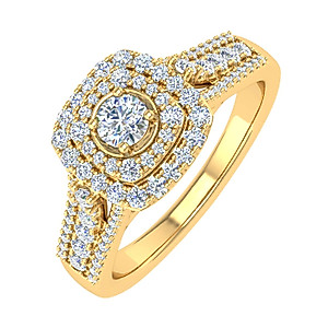 1/2 Carat Cushion Shape Halo Diamond Engagement Ring in 10K Yellow Gold (Ring Size 6)