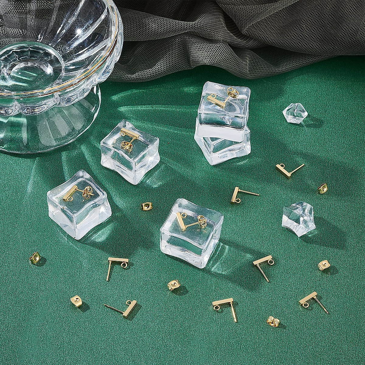 UNICRAFTALE 50pcs Rectangle Stud Earring Settings Stainless Steel Ear Stud with Loop and Ear Nuts 0.8mm Pin Earring Finding for DIY Jewelry Making