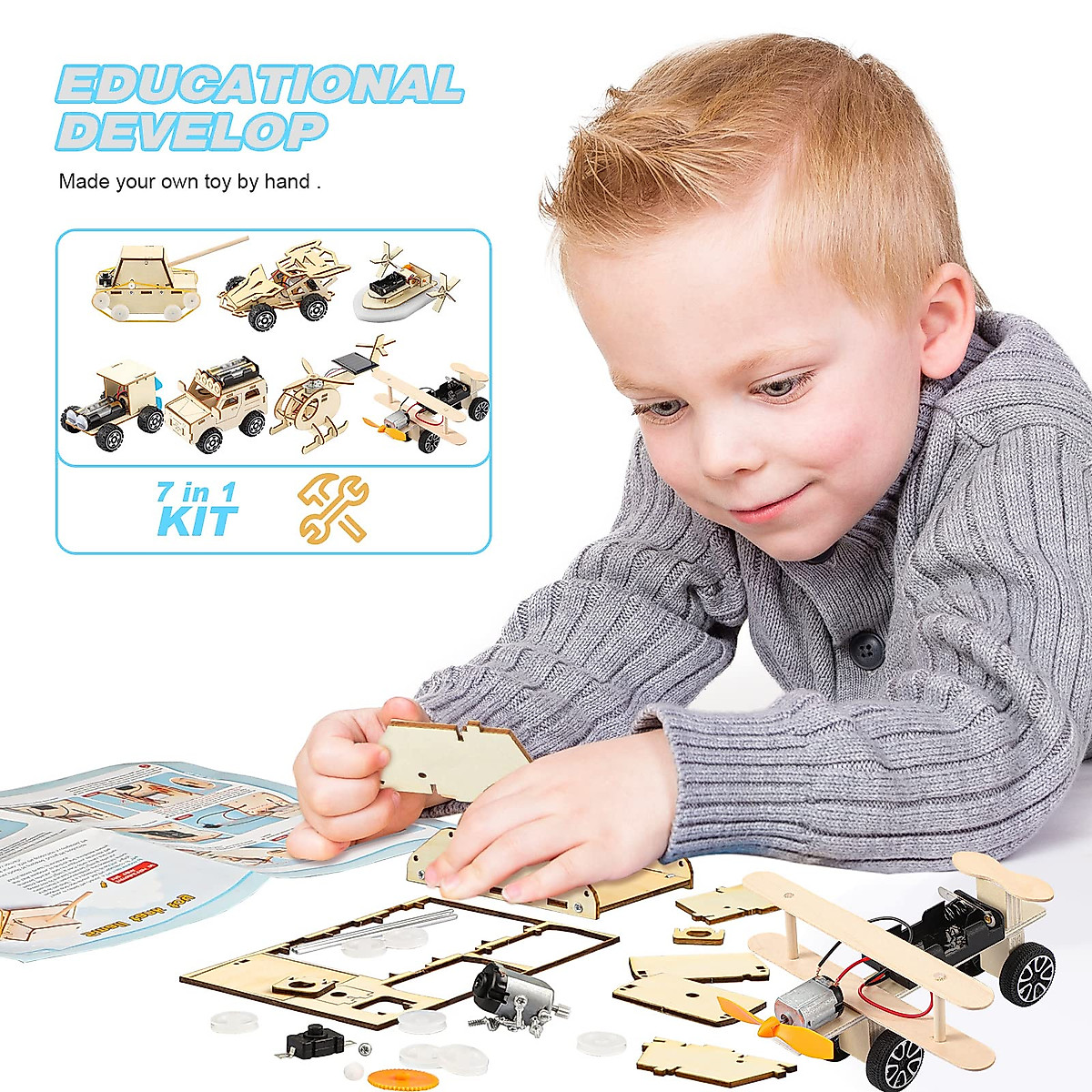 Chivao 7 in 1 STEM Kit Wood Projects for Kids to Build 3D Wooden STEM Building Kit Puzzles Mechanical Car Educational Science Models Kits Building Toys for Kids 8 9 10 11 12 Year Old