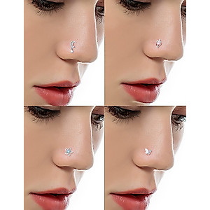 Tornito 12Pcs Nose Ring Nose Stud L Shaped Snake Butterfly CZ Flower Moon Dangle Nose Rings Stud for Women Men Silver Tone 20G