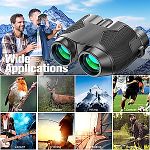 Binoculars 12x25 for Adults and Kids Night Vision Binoculars Compact Binocular Large Eyepiece Waterproof Binocular Wide Field of View for Bird Watching,Hiking,Hunting,Concert with Carrying Bag