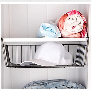 Undershelf Storage Basket Under Shelf Wire Basket Household Metal Under Shelf Hanging Storage Bin Basket Slides Under Shelves for Storage Space Saving for Kitchen Pantry Bookshelf (Medium, 2 PCS)