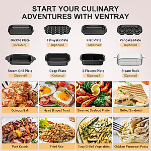 Ventray Electric Skillet with Lid Indoor Electric Grill, Nonstick Cooking Surface for Frying, Sauteing, Simmering and Braising, Adjustable Temp Portable Korean BBQ Grill with Removable Griddle Plate