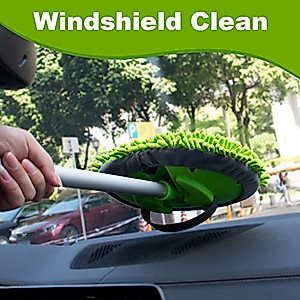 anngrowy 62" Microfiber Car Wash Brush Mop Kit Mitt Sponge with Long Handle Car Cleaning Supplies Kit Duster Washing Car Tools Accessories, 1 Chenille Scratch-Free Replacement Head Aluminum Alloy Pole