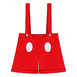 IBTOM CASTLE Gentleman First Birthday Cake Smash Photo Prop Outfits for Baby Boys Romper+Bow Tie+Overalls Bib Pants Ears Headband Halloween Baby Shower Fancy Costume Red+Balck 12-18 Months