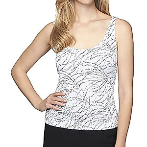 Alex Evenings Women's Plus Size Printed Mandarin Neck Twinset Tank Top and Jacket, White/Black, 1X