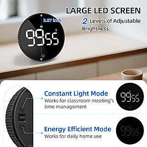 LFF Digital Kitchen Timers, Visual Timer with Large LED Display, Magnetic Countdown Countup Clock for Classrooms, Cooking, Studying, Teaching, Volume Adjustable Timer for Kids, Black