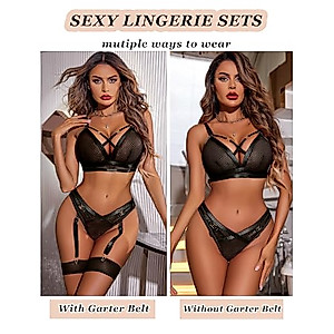 Avidlove Lingerie Sets For Women Sexy 3 Piece Bra Panty Set Rave Outfits for Women (Black, Medium)