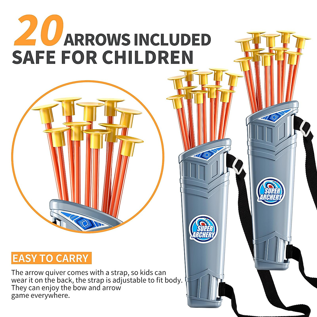 TEMI 2 Pack Set Kids Archery Bow Arrow Toy Set Outdoor Hunting Play with 2 Bow 20 Suction Cup Arrows 2 Target & 2 Quiver, LED Light Up Function Toy, Outdoor Toys for Kids, Boys & Girls Ages 3-12