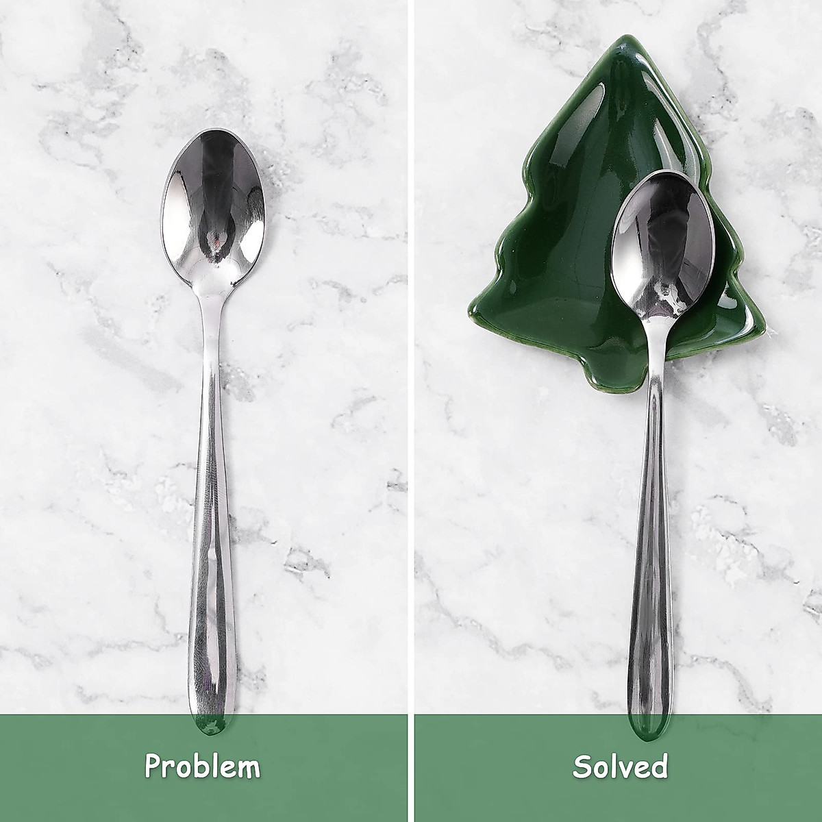 Whaline 4Pcs Christmas Coffee Spoon Rest Ceramic Teaspoon Holder mas Tree Shaped Sauce Dishes Seasoning Dipping Bowl Christmas Ring Dish for Xmas Kitchen Office Party Decor