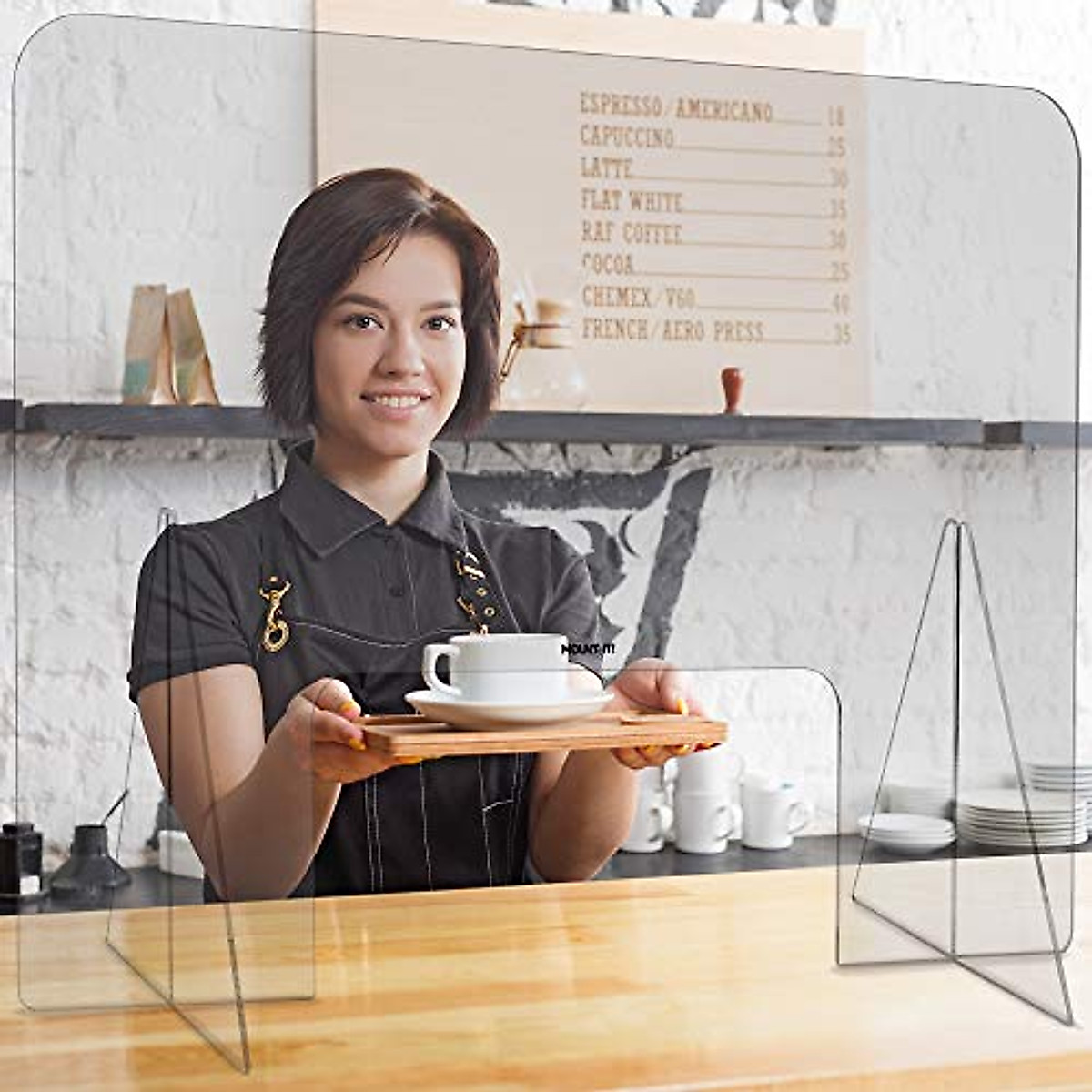 Mount-It! Acrylic Protective Sneeze Guard 31.5"x 23.6" x 9" | Clear Plexiglass Personal Protection Shield and Partition | with Opening Pass Through Window