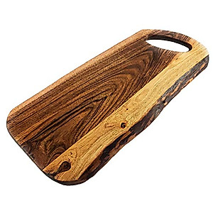 FEATHERLEE - Premium Natural Live Edge Acacia Serving Cutting Charcuterie Board With Round Handle