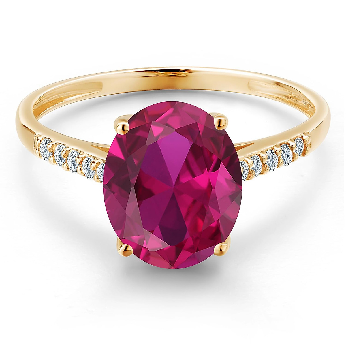 Gem Stone King 10K Yellow Gold 10X8MM Oval Gemstone Birthstone & White Diamond Engagement Ring | Yellow Gold Ring For Women | Available in Size 5-9