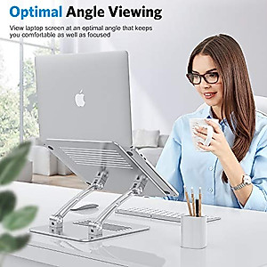OMOTON Adjustable Laptop Stand, Ergonomic Aluminum Laptop Holder Riser with Cooling Function, Compatible with MacBook Pro/Air, Dell, HP, Lenovo and All Laptops (11-17.3 inch), Silver