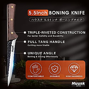 Huusk Viking Knife with Sheath Hand Forged Boning Knife Bundle with Japanese Meat Butcher Brisket Trimming Knife