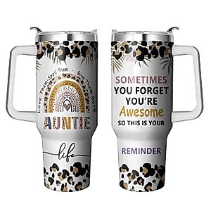 Ksoemar 40 Oz Auntie Cup with Handle and Straw, Double Wall Stainless Steel Auntie Mugs, Insulated Aunt Coffee Travel Mug, Aunt Cup Gifts Ideas for Birthday, Mothers Day, Christmas