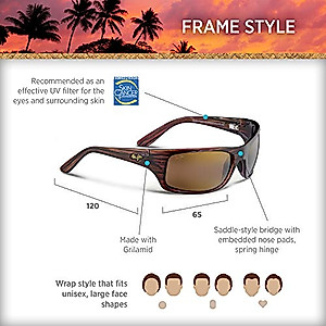Maui Jim Men's and Women's Peahi Polarized Wrap Sunglasses, Tortoise/HCL® Bronze, Large