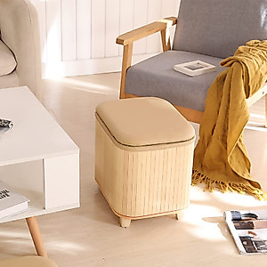 QQXX Bamboo Laundry Basket,Dirty Laundry Hamper Dirty Clothes Basket Bin with Lid and Removable Liner,Two Sections with Large Storage,Ideal for Bedroom Bathroom(Large,Two-Color)