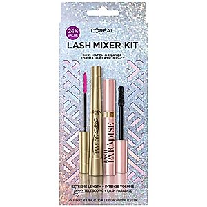 L'Oreal Paris Makeup Voluminous Lash Paradise Mascara for Eyelash Volume and L'Oreal Telescopic Mascara for Lengthening Lashes, Blackest Black, 1 Count of Each