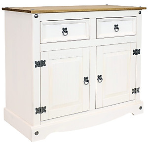 Sunnydaze 31.5-Inch H Kitchen Sideboard Cabinet with 2 Drawers and 2 Doors - Solid Pine Construction with White Finish
