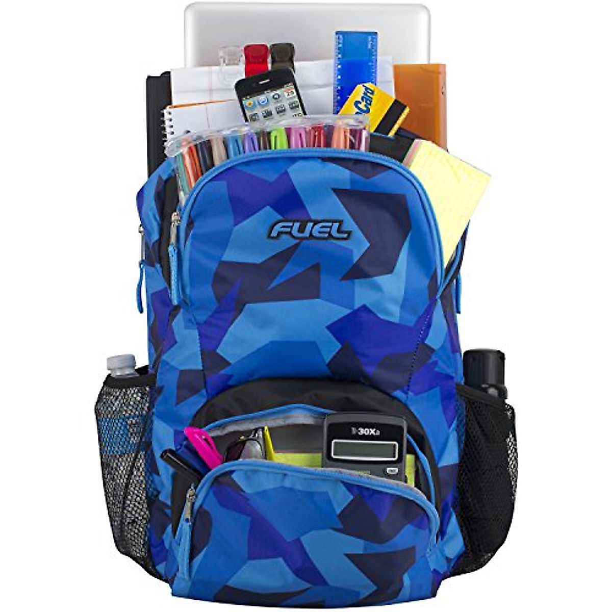 FUEL Spacious Backpack with Interior Laptop/Table Sleeve, Pacific Blue/JS Shapes Print
