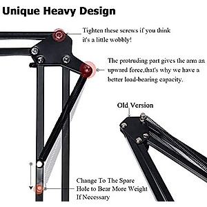 Eastshining Upgraded Adjustable Microphone Suspension Boom Scissor Arm Stand with Shock Mount Mic Clip Holder 3/8'' to 5/8'' Screw Adapter -for Blue Yeti, Snowball & Other Microphones