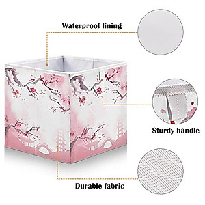 Kigai Collapsible Storage Basket,Japanese Cherry Blossom Foldable Fabric Bins Shelves Toy Storage Box Closet Organizers for Nursery,Utility Room, Storage Room120