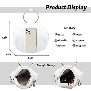 SUKUTU Girls Faux Fur Round Top Handle Bag Ring Handle Clutch Soft Furry Purse for Autumn and Winter